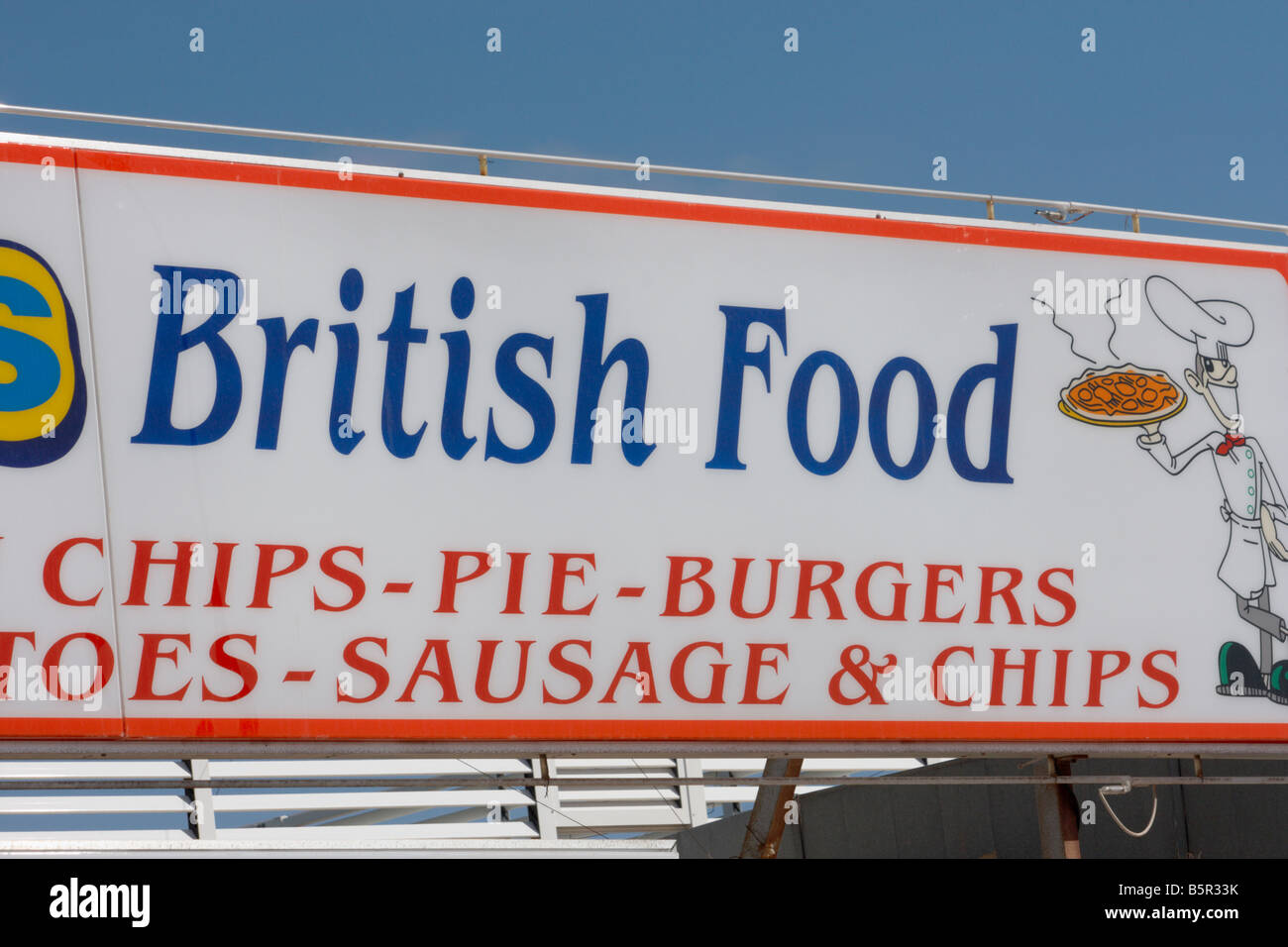 Sign advertising British food in Spain Stock Photo - Alamy