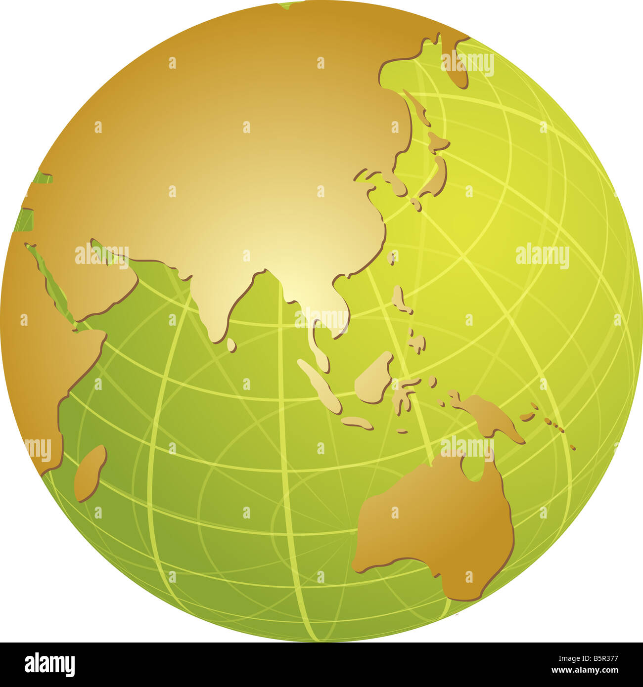 Map of the Asia on a spherical globe cartographical illustration Stock ...
