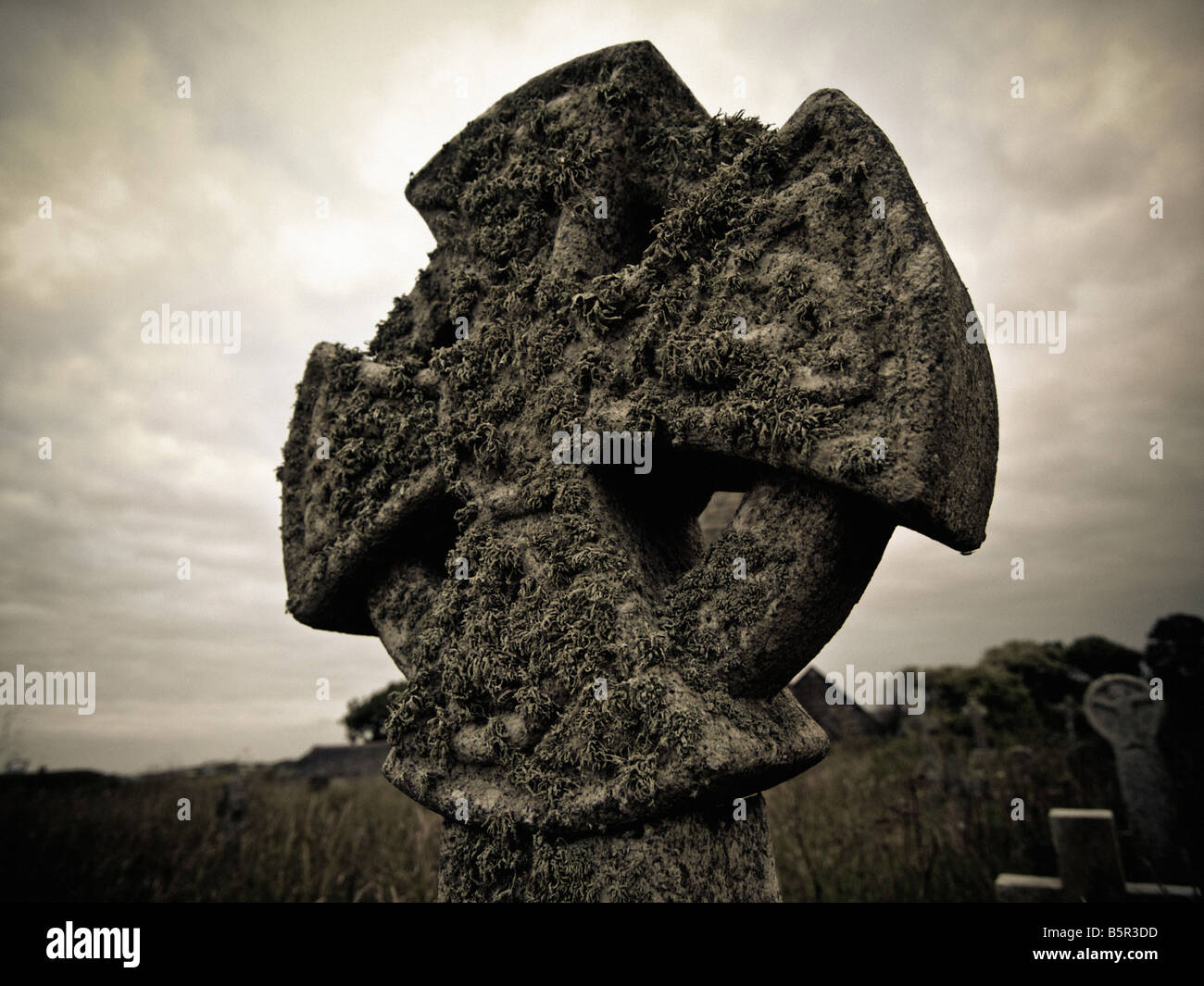 Celtic cross headstone in a graveyard, Lelant, Cornwall Stock Photo - Alamy