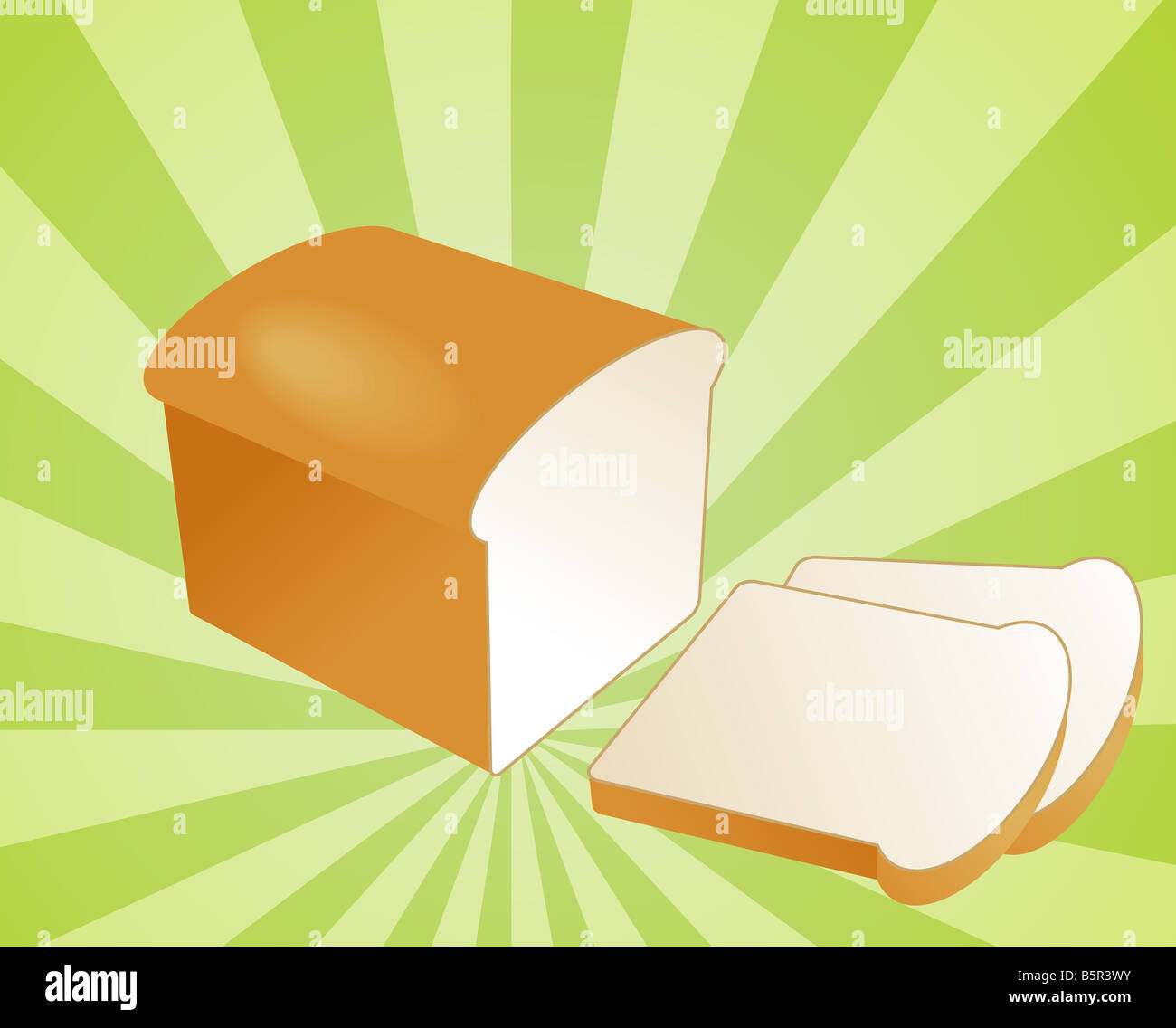 Illustration of a sliced loaf of bread on radial burst background Stock ...