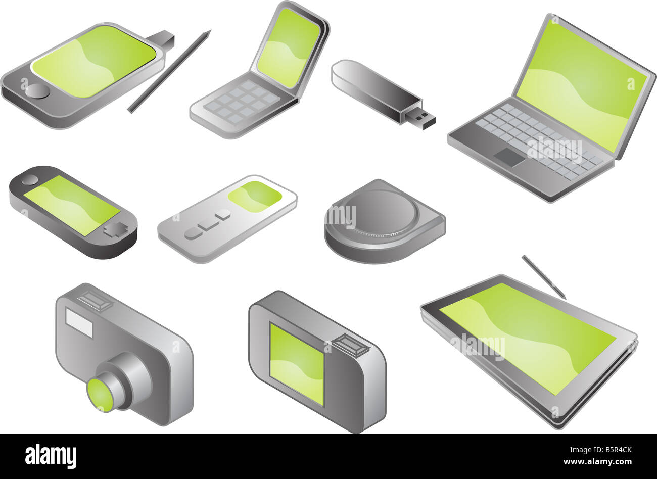Illustration of various electronic gadgets in isometric format Stock ...