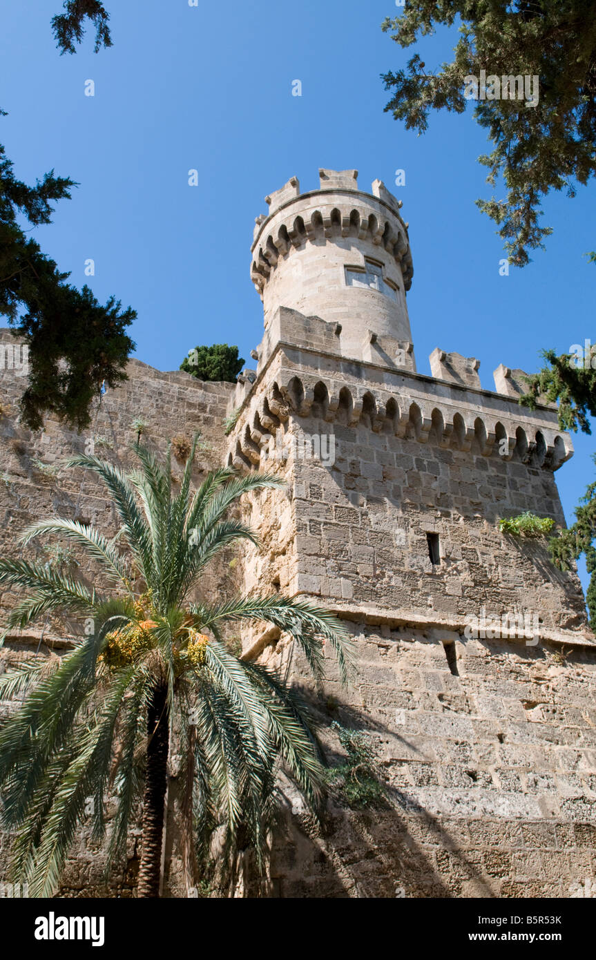 A detail of Rhodes Castle in Rhodes Greece, seen from the moat Stock ...