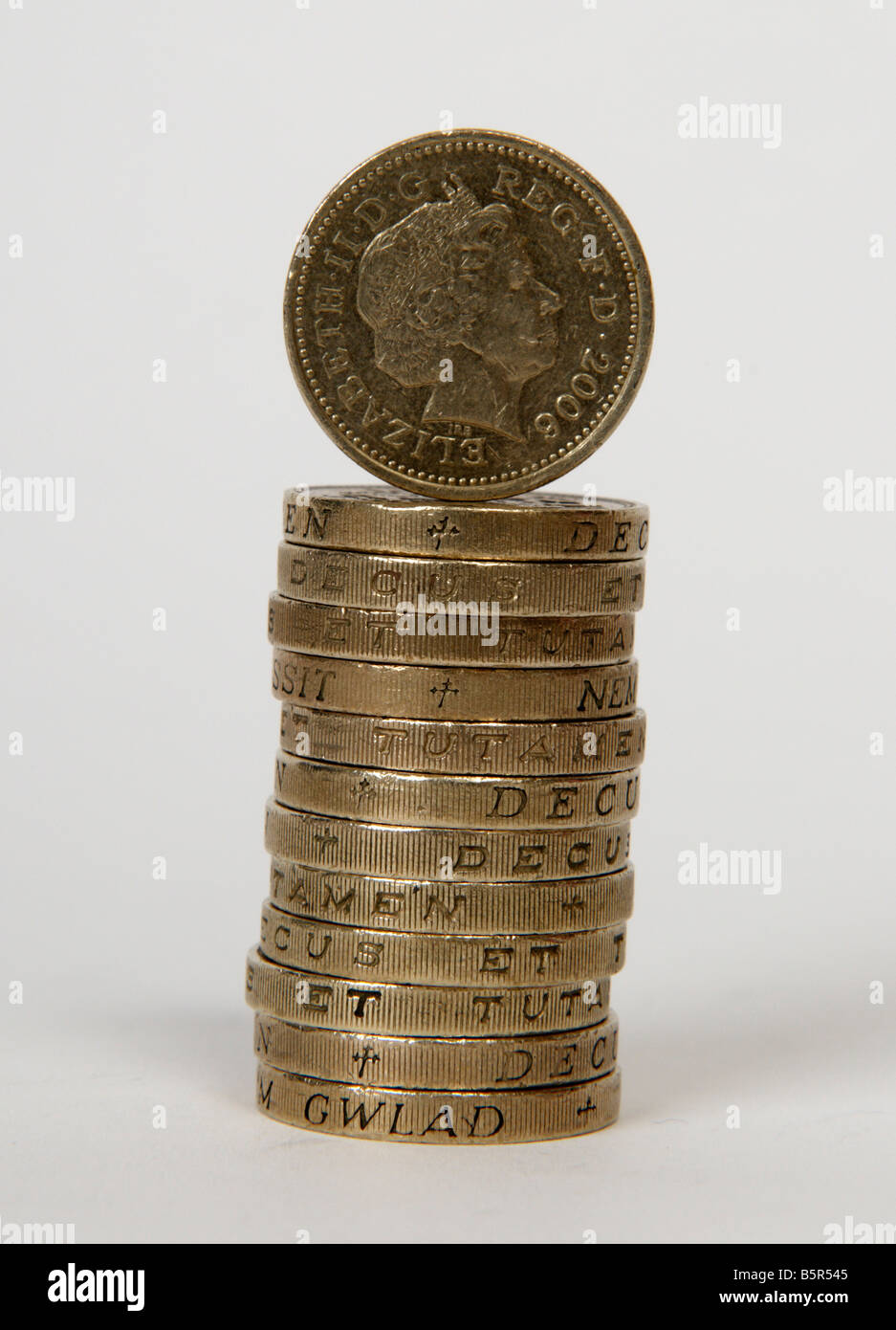 british currency sterling pound coins in a stack or pile Stock Photo ...