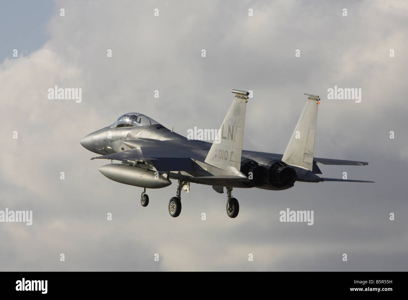 An F15 Fighter Jet Landing Raf Lakenheath High Resolution Stock ...