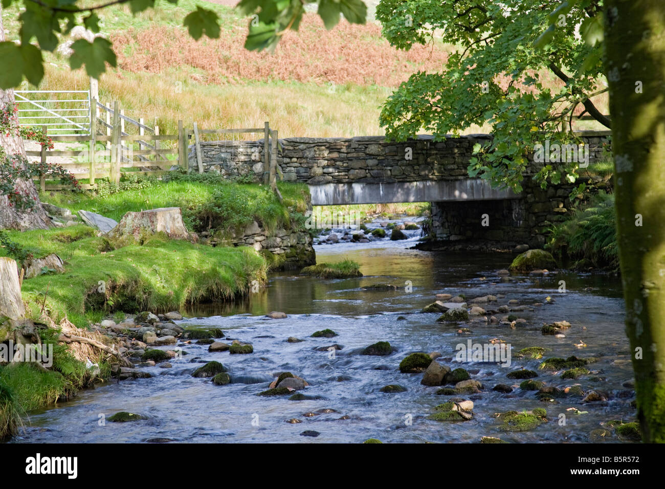 Bridge over Gatesgarthdale Beck flowing towards Gatesgarth Farm Stock ...