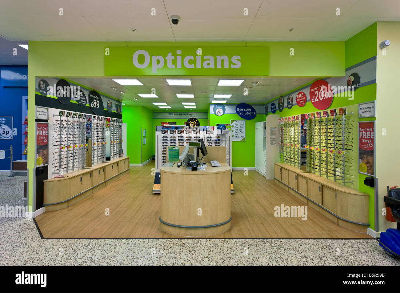 Opticians shop display in a supermarket modern Stock Photo - Alamy