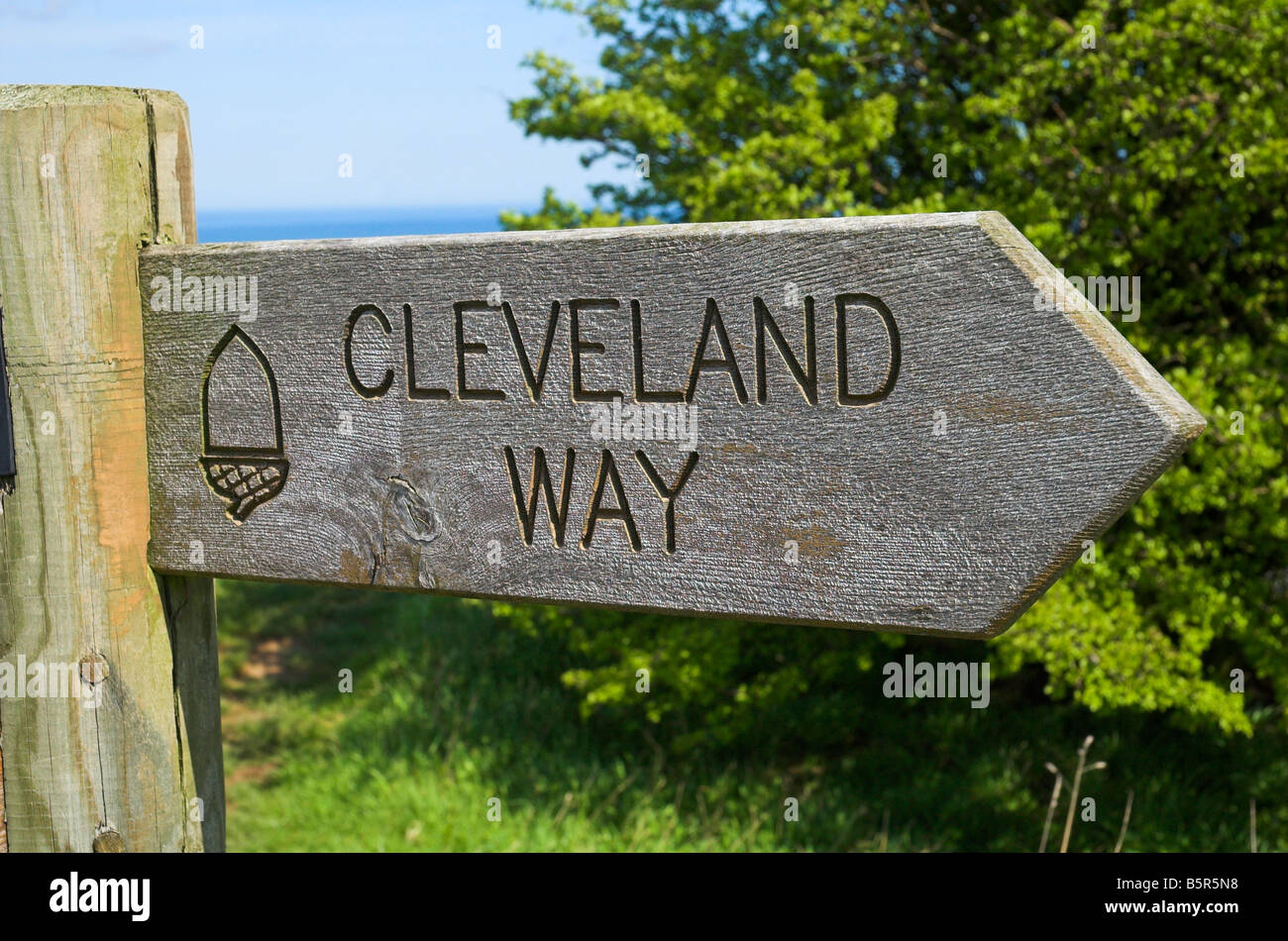 Cleveland Way wooden signpost Stock Photo - Alamy