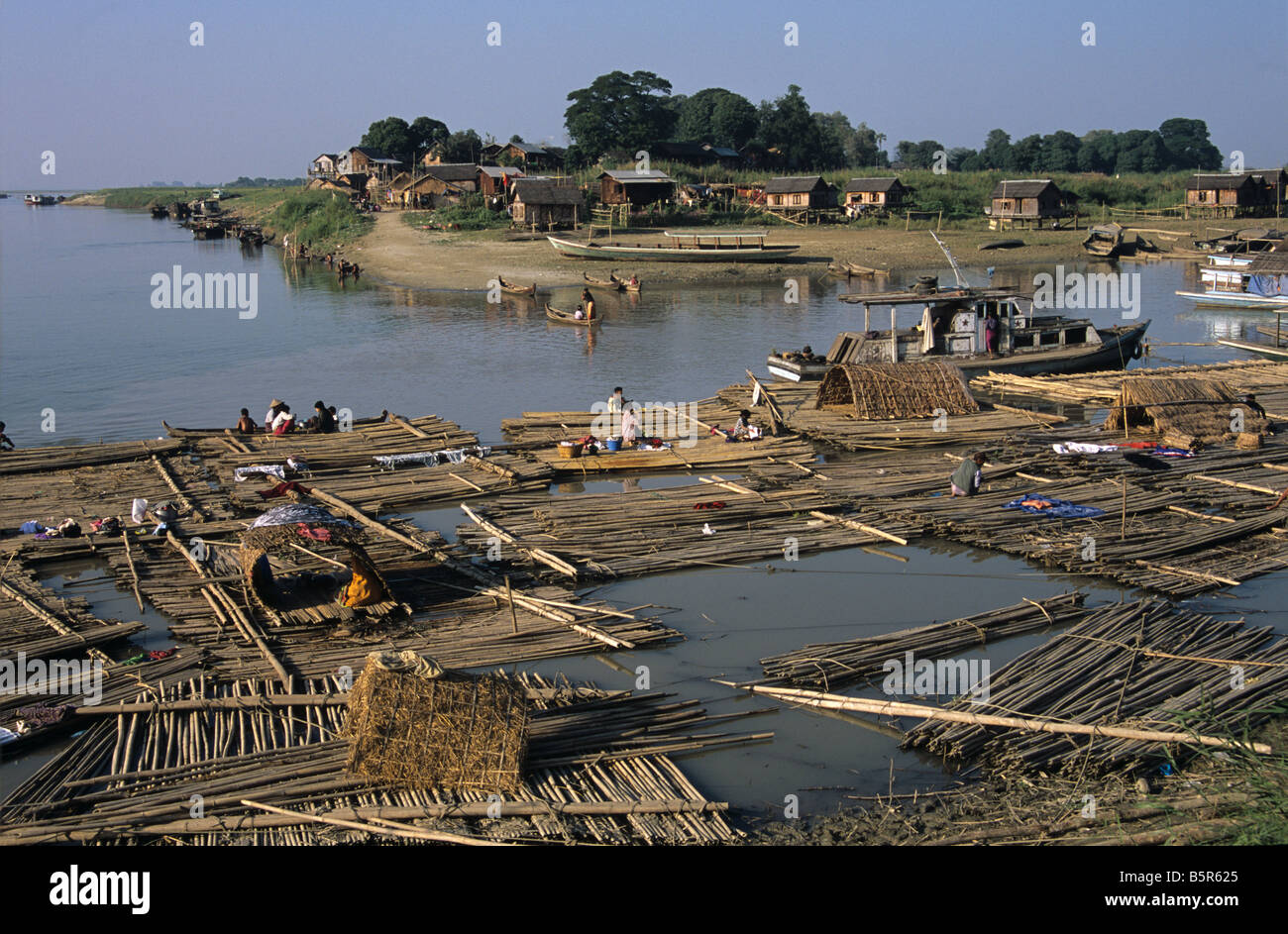Timber Rafts and Floating Village on the Irrawaddy River at Mandalay ...