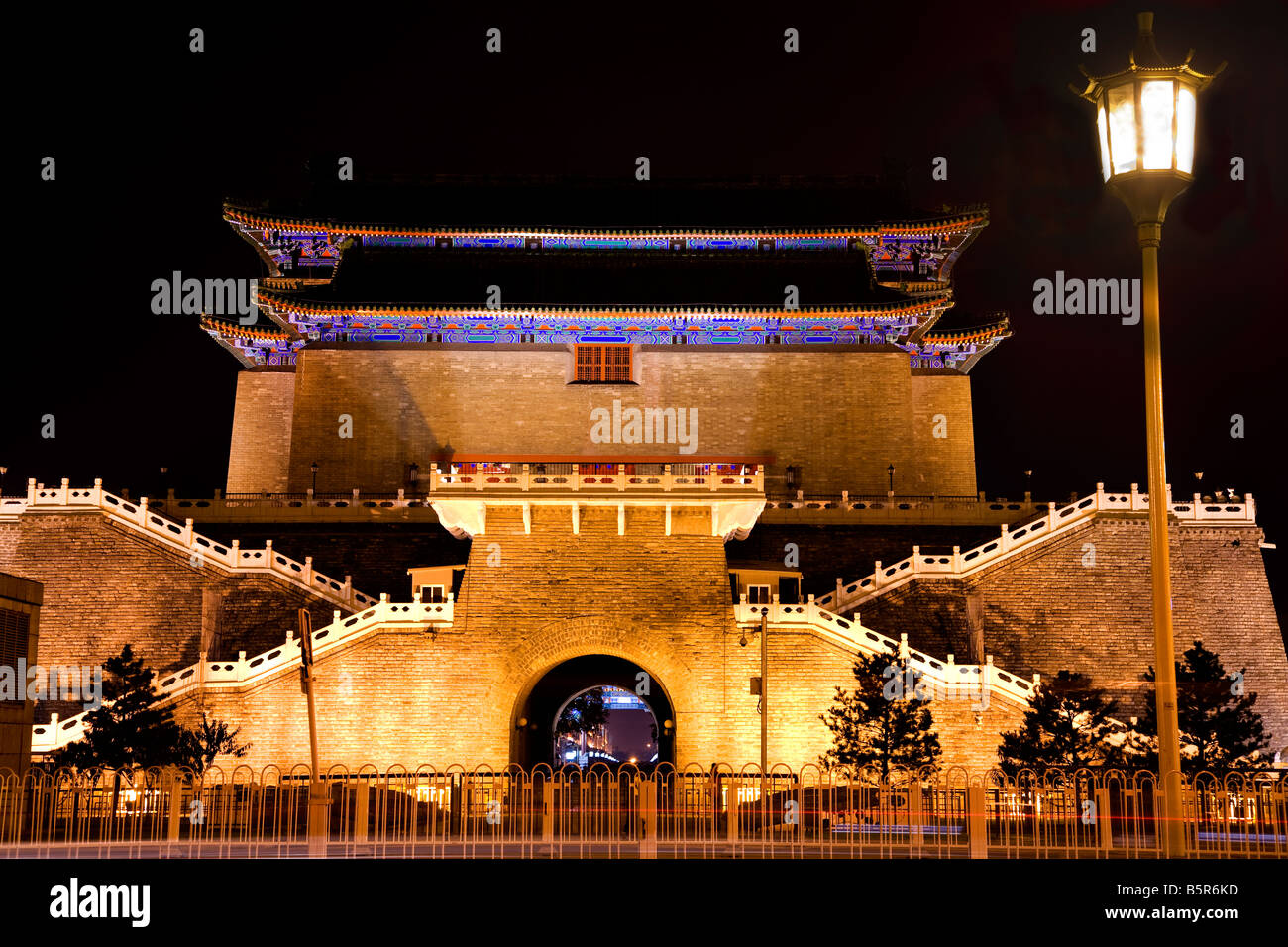 Zhengyang Gate with Streetlight Tiananmen Square Beijing China Night ...
