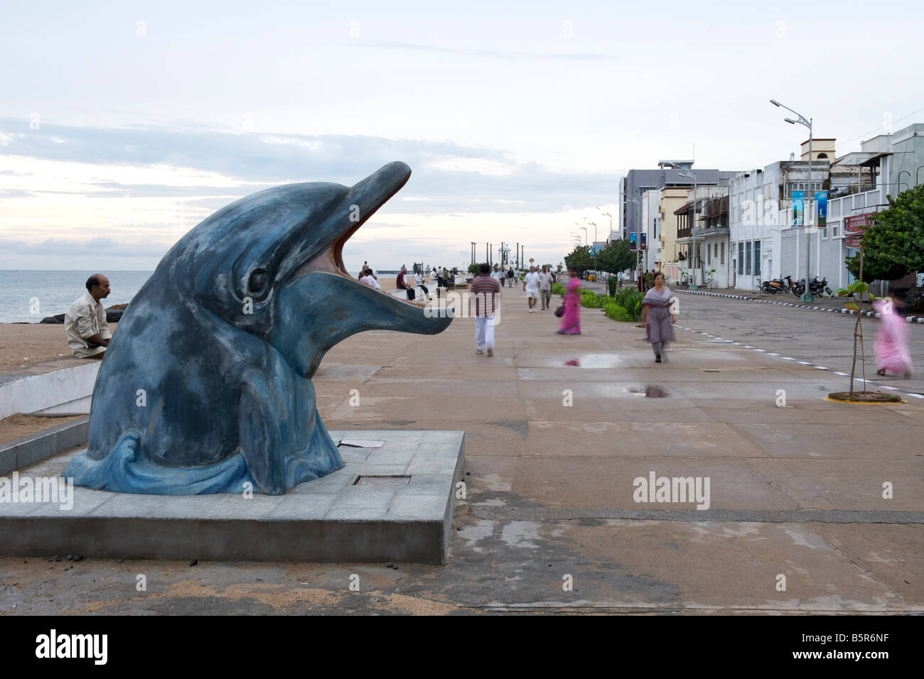 Dolphin drinking fountain on the Pondicherry waterfront in India Stock ...