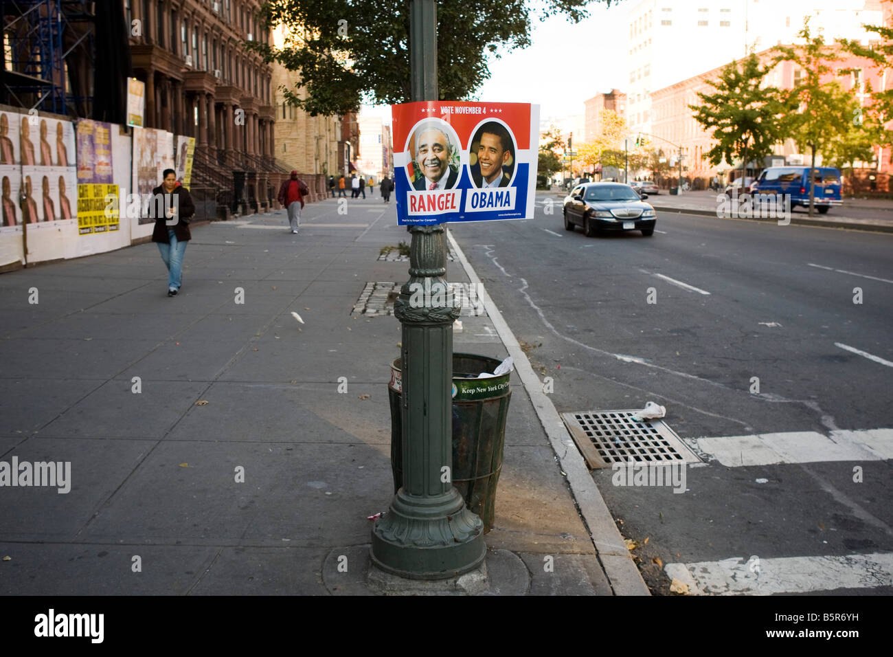 Obama Rangel yard sign fixed to a lamp post in Harlem New York USA ...