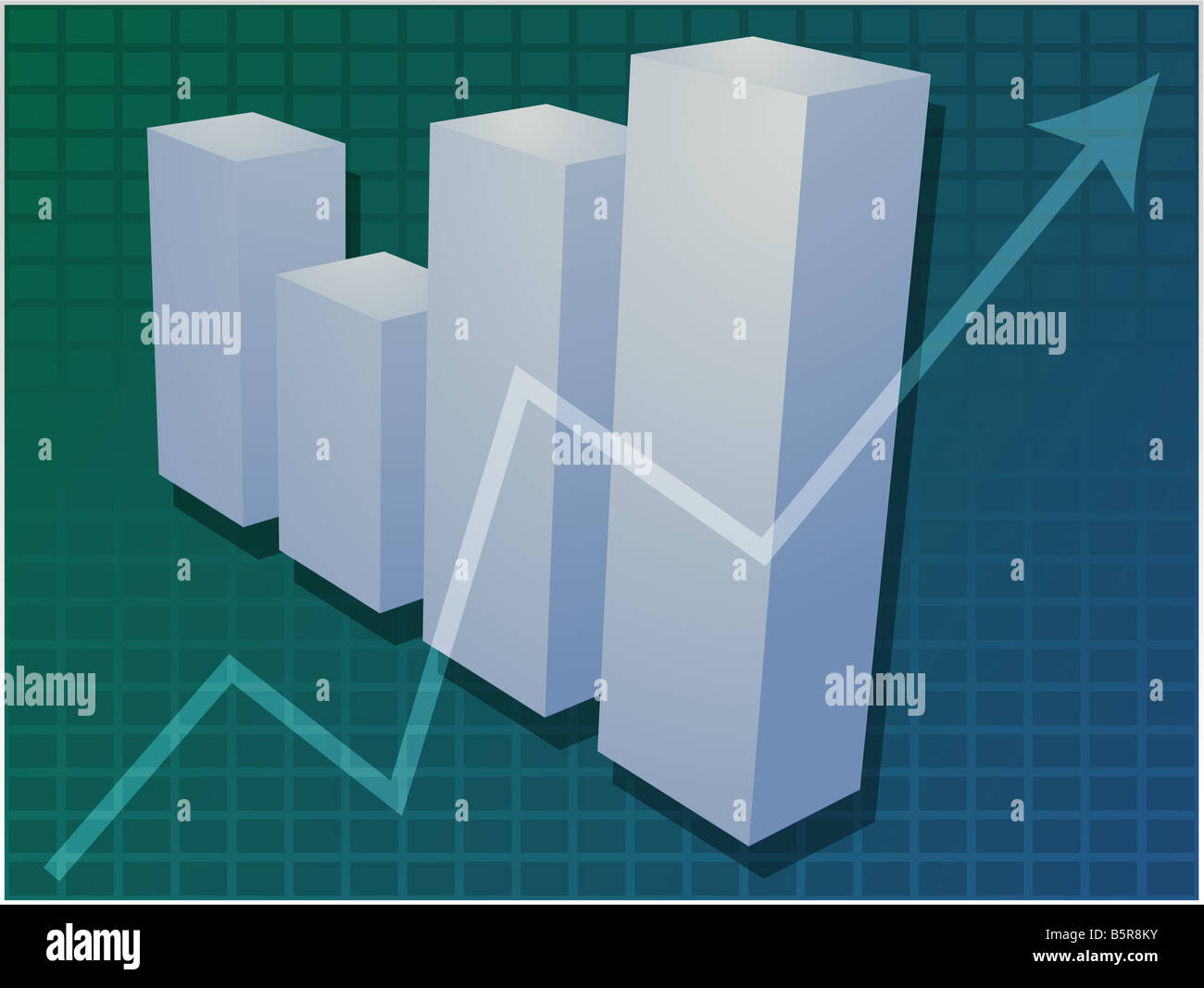 Three d barchart and upwards line graph financial diagram illustration ...