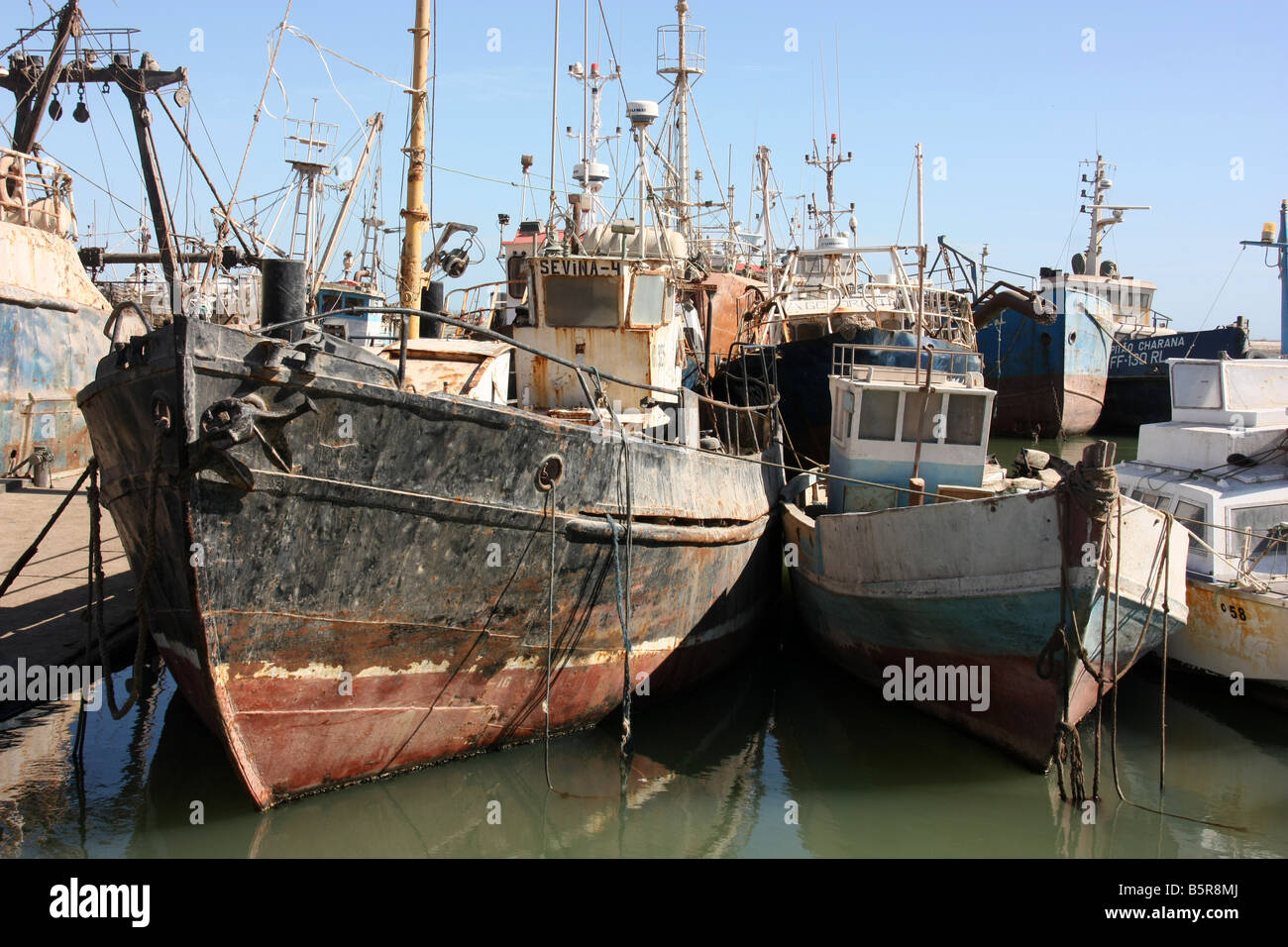 Fishing boats in Nouadhibou harbor Mauritania Western Sahara Stock ...