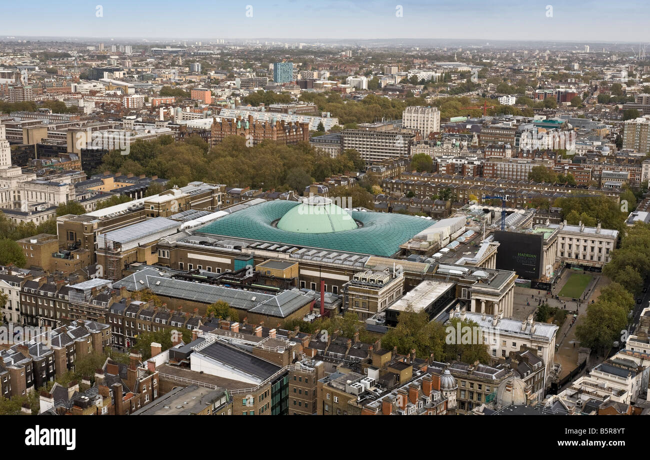 Aerial view of the British Museum showing the dome of the Great Hall ...