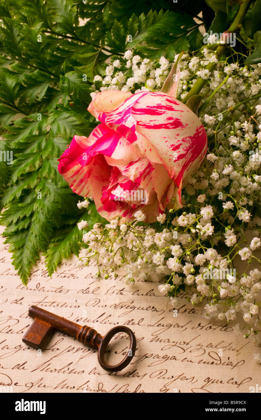 Rose and old key Stock Photo - Alamy
