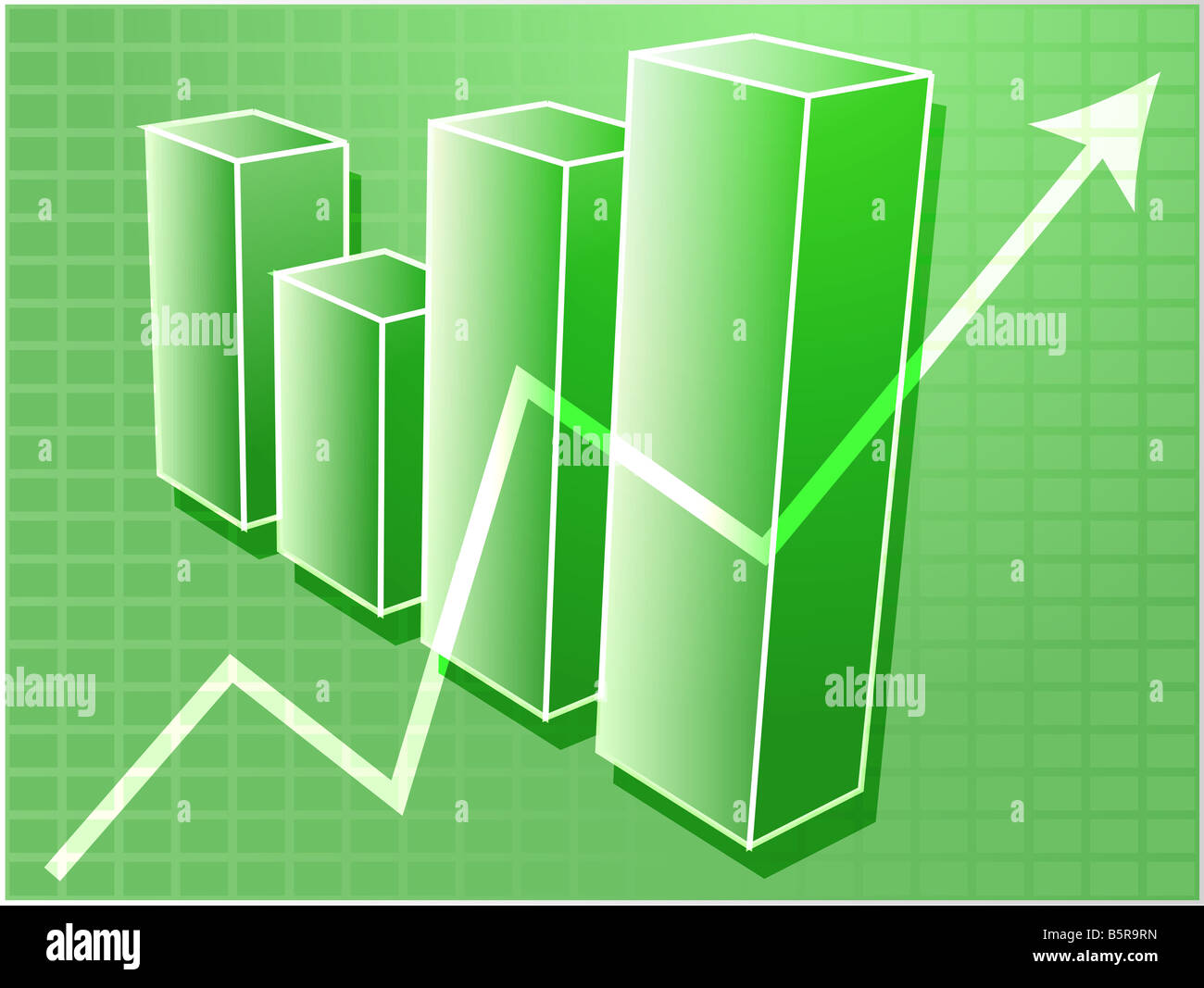 Three d barchart and upwards line graph financial diagram illustration ...