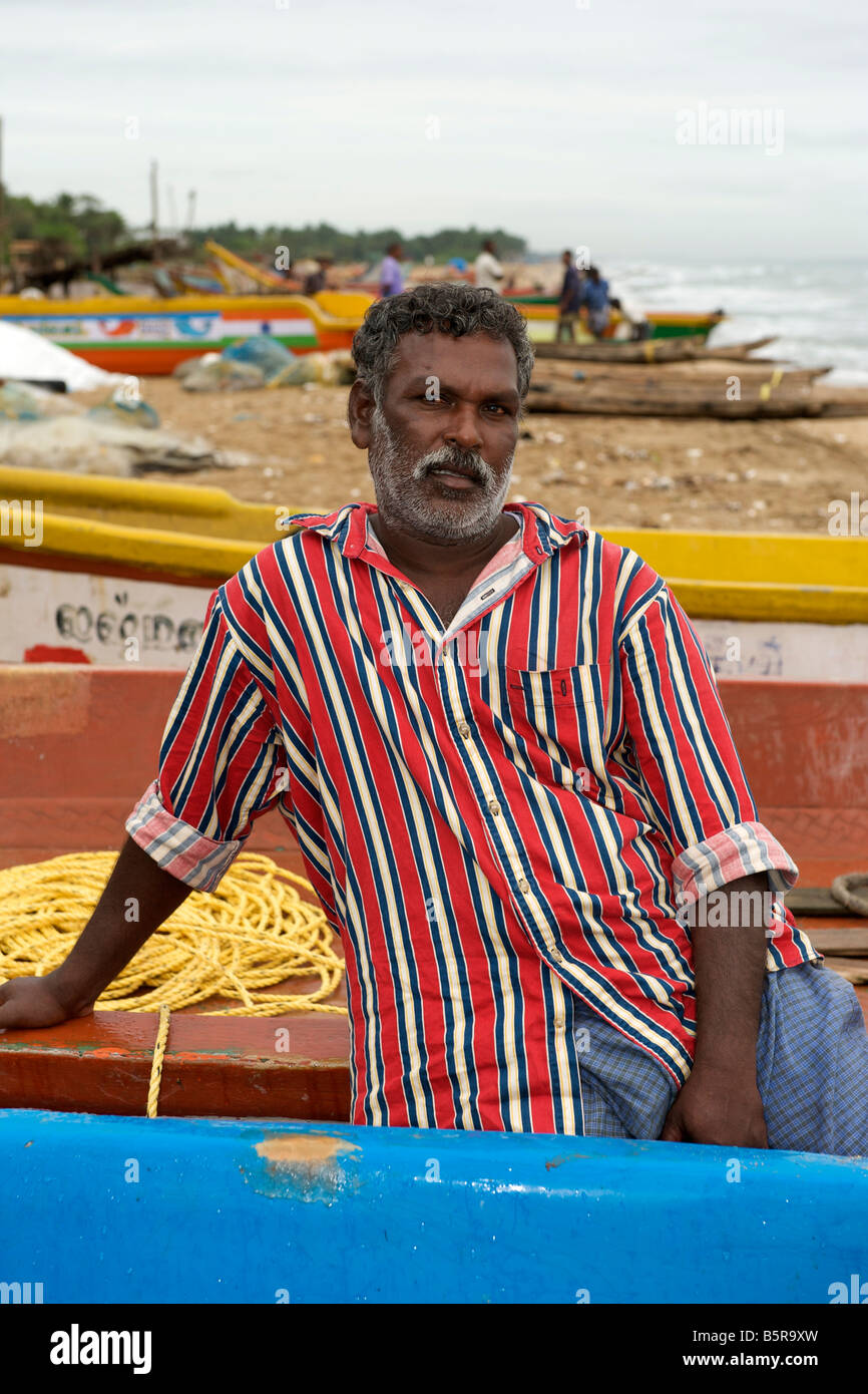 Fisherman on Kalapet beach near Pondicherry India Stock Photo - Alamy