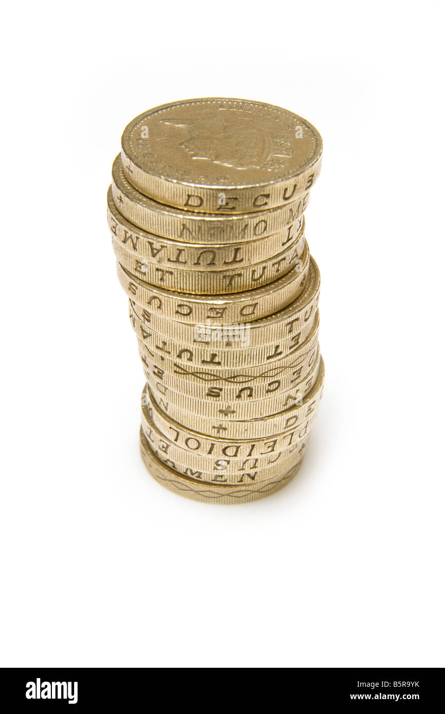 Old style Pound coins isolated on a white studio background Stock Photo ...