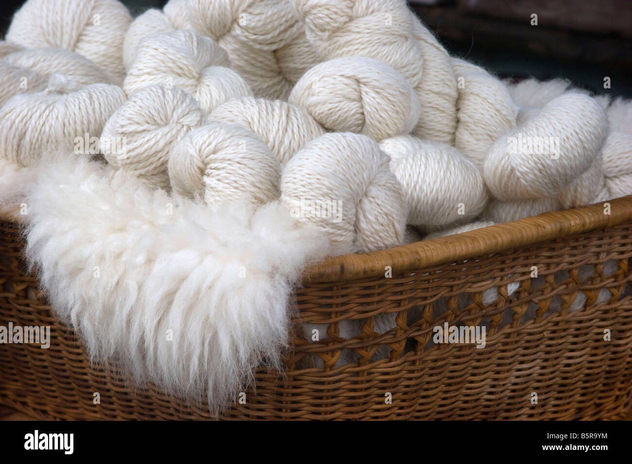 A display basket of yarn at a Farmer's Market on Martha's Vineyard ...