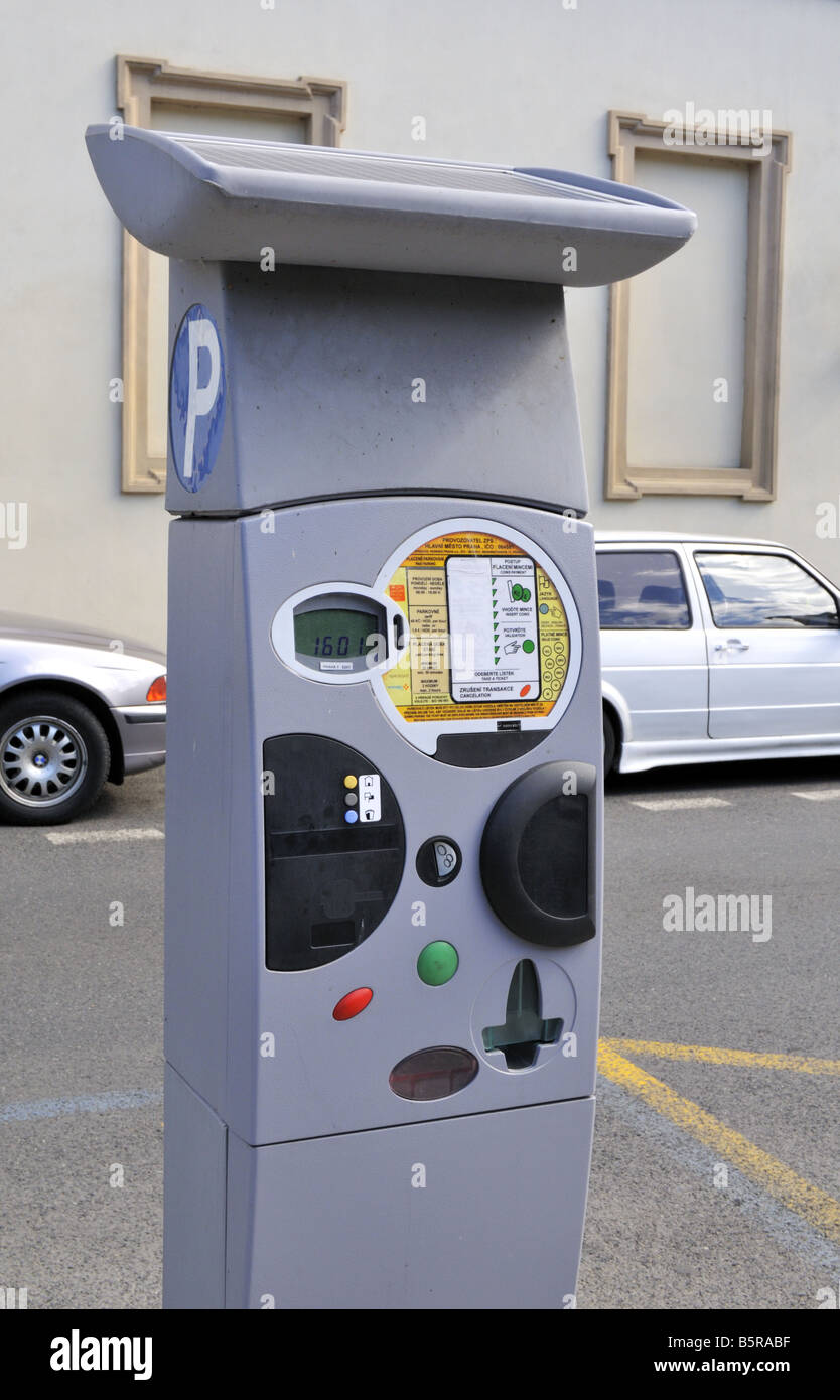 Solar powered pay and display parking meter in Prague Czech Republic ...