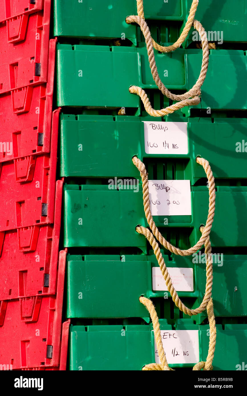 Stack of boxes to hold fresh lobsters as they're delivered to ...
