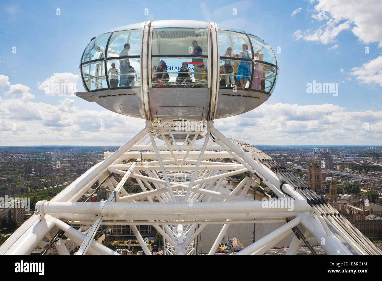 A Capsule on the London Eye high at the highest point of it's orbit ...