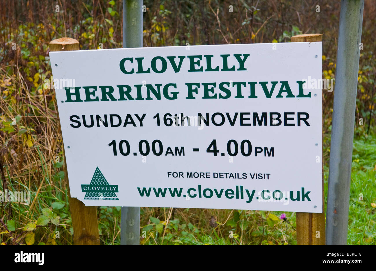 Roadide sign for annual Herring Festival in the coastal village of ...