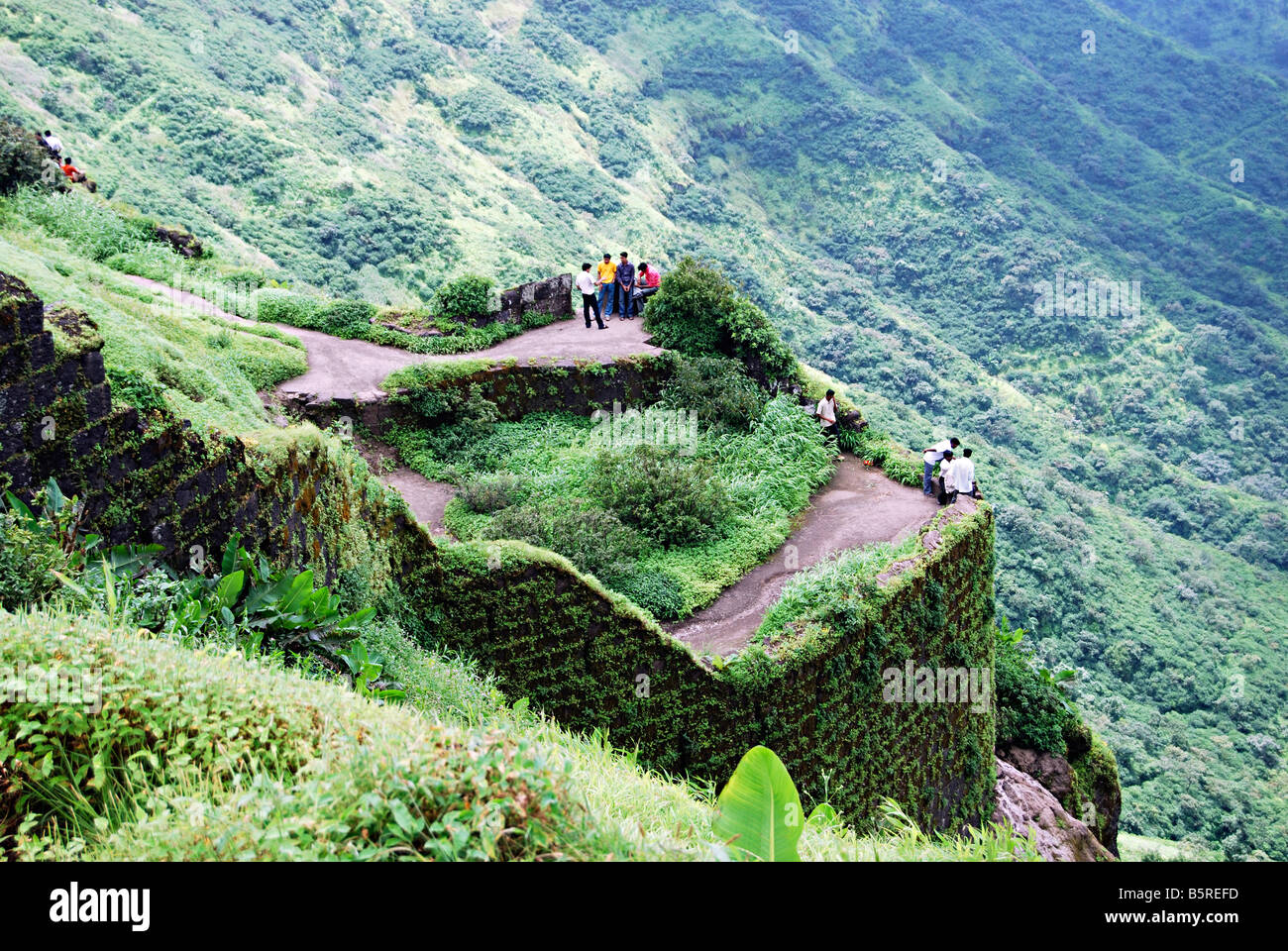 Sinhagad fort, Pune, Maharashtra, India. Top view of bastion or rampart ...