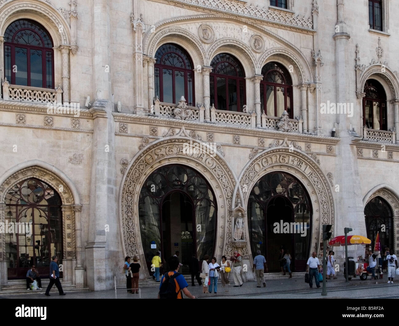 The Neo-Manueline style railway station at Rossio, Lisbon, Portugal ...