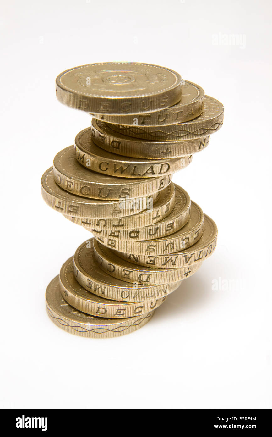 Old style Pound coins isolated on a white studio background Stock Photo ...