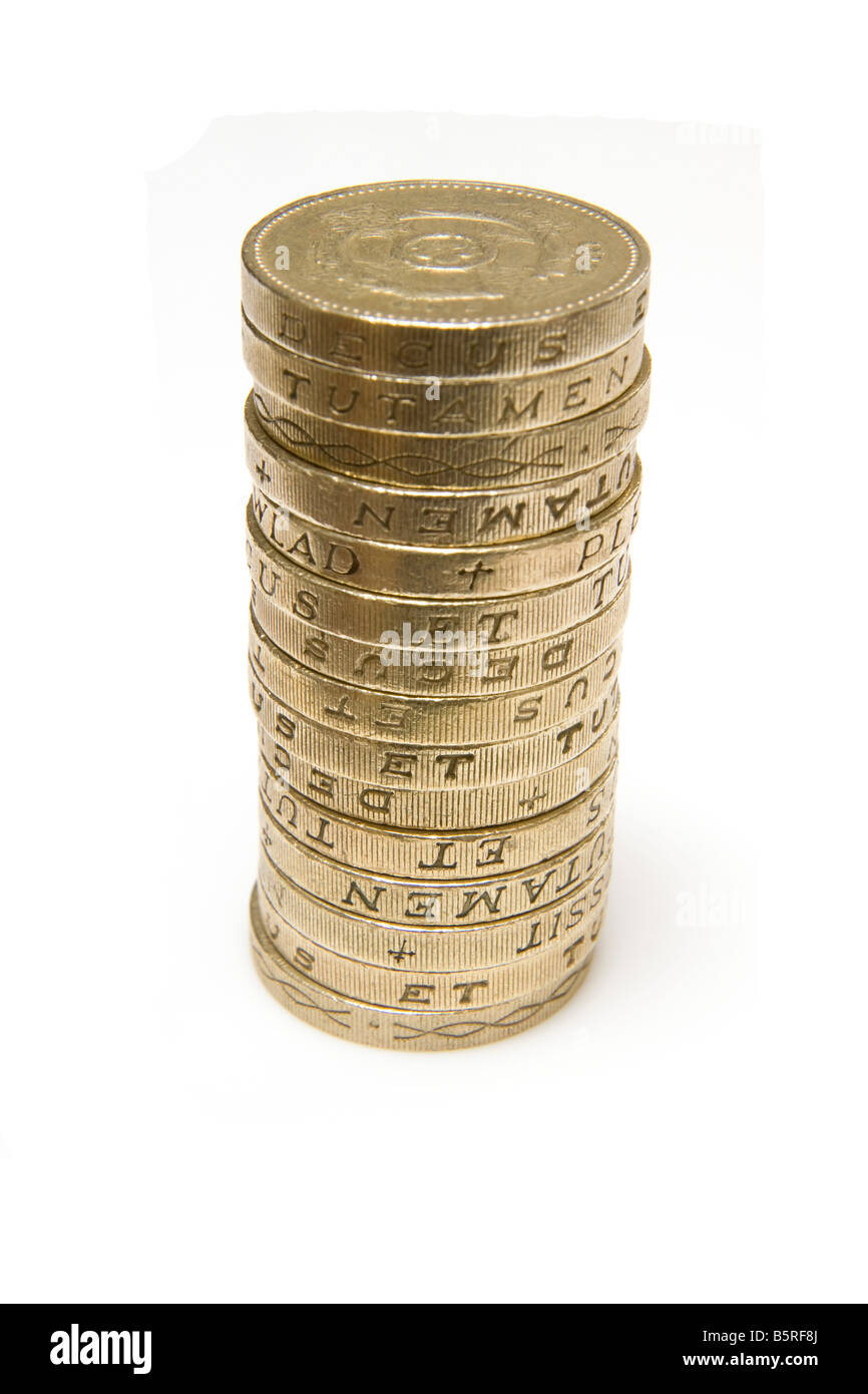 Old style Pound coins isolated on a white studio background Stock Photo ...