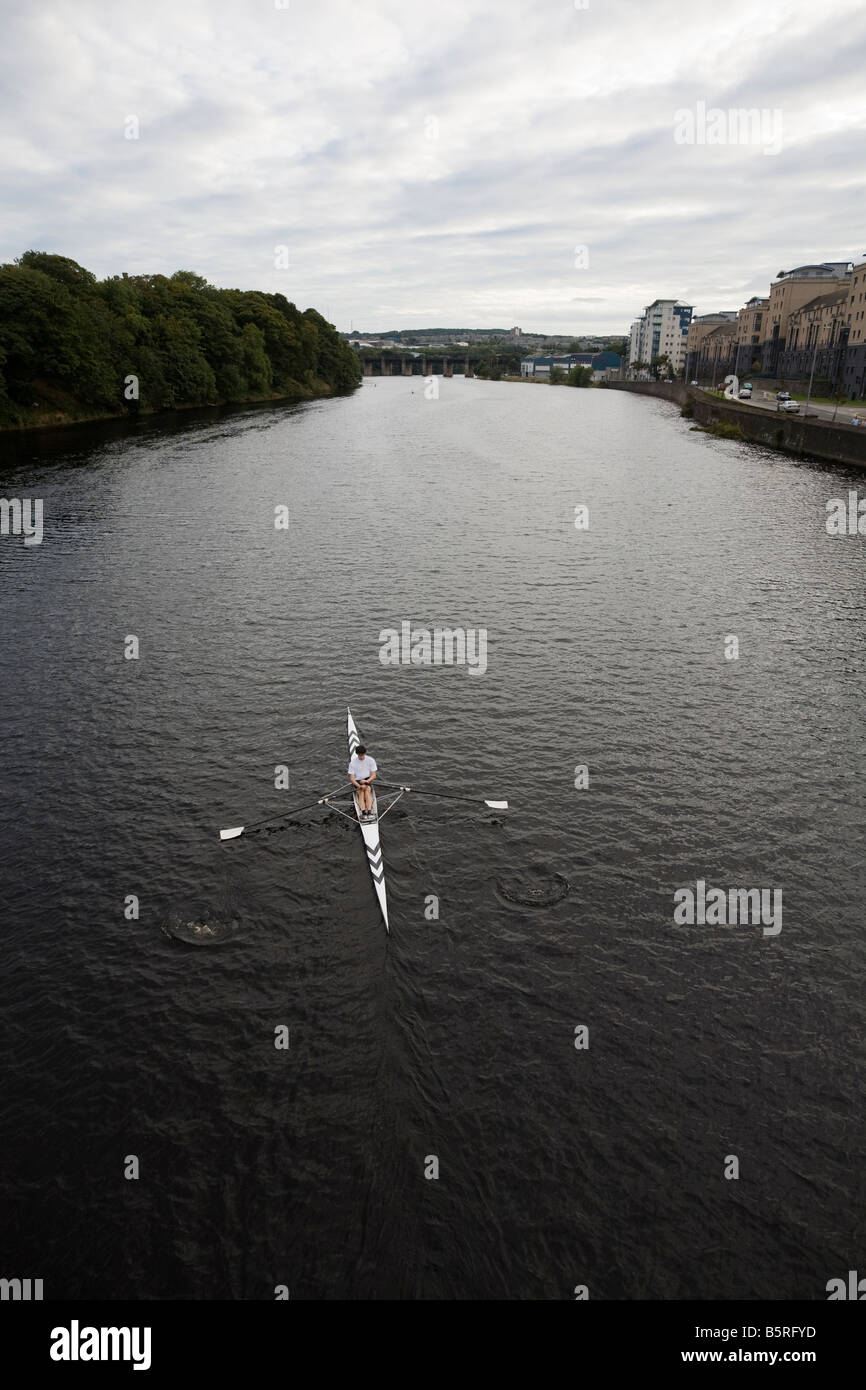Sport rowing single training Aberdeen UK river Dee Stock Photo - Alamy