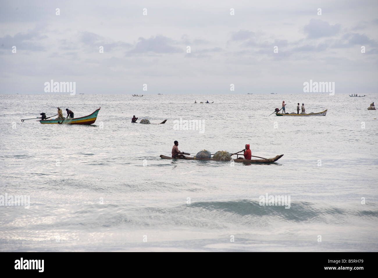 Fishing boats in the Bay of Bengal off Kalapet near Pondicherry in ...