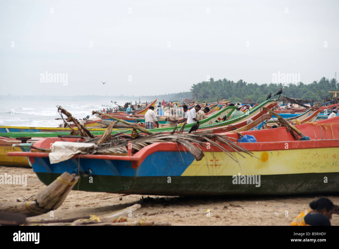 Fishing boats on Kalapet beach near Pondicherry India Stock Photo - Alamy