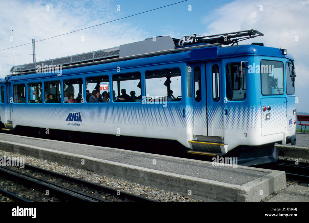 Switzerland, summit of Rigi, Rigikulm, train of the Arth-Rigi railway ...