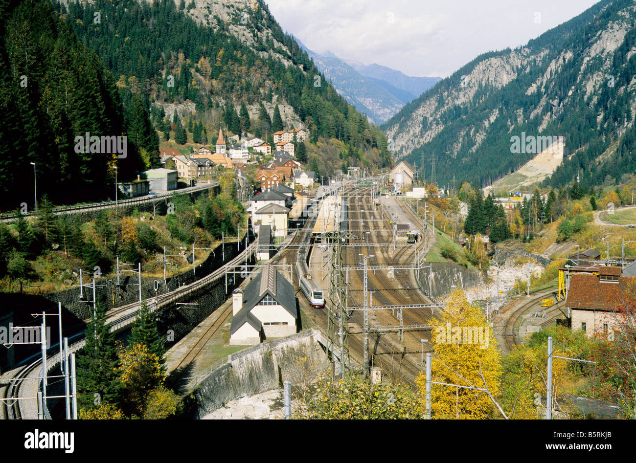 Goschenen, Switzerland, view north down the northern ramp of Gotthard ...