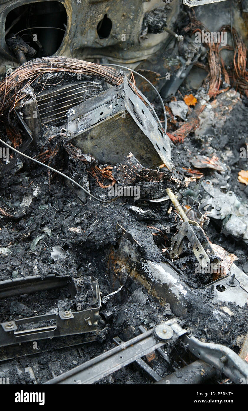Burnt out interior of a motor car Stock Photo - Alamy