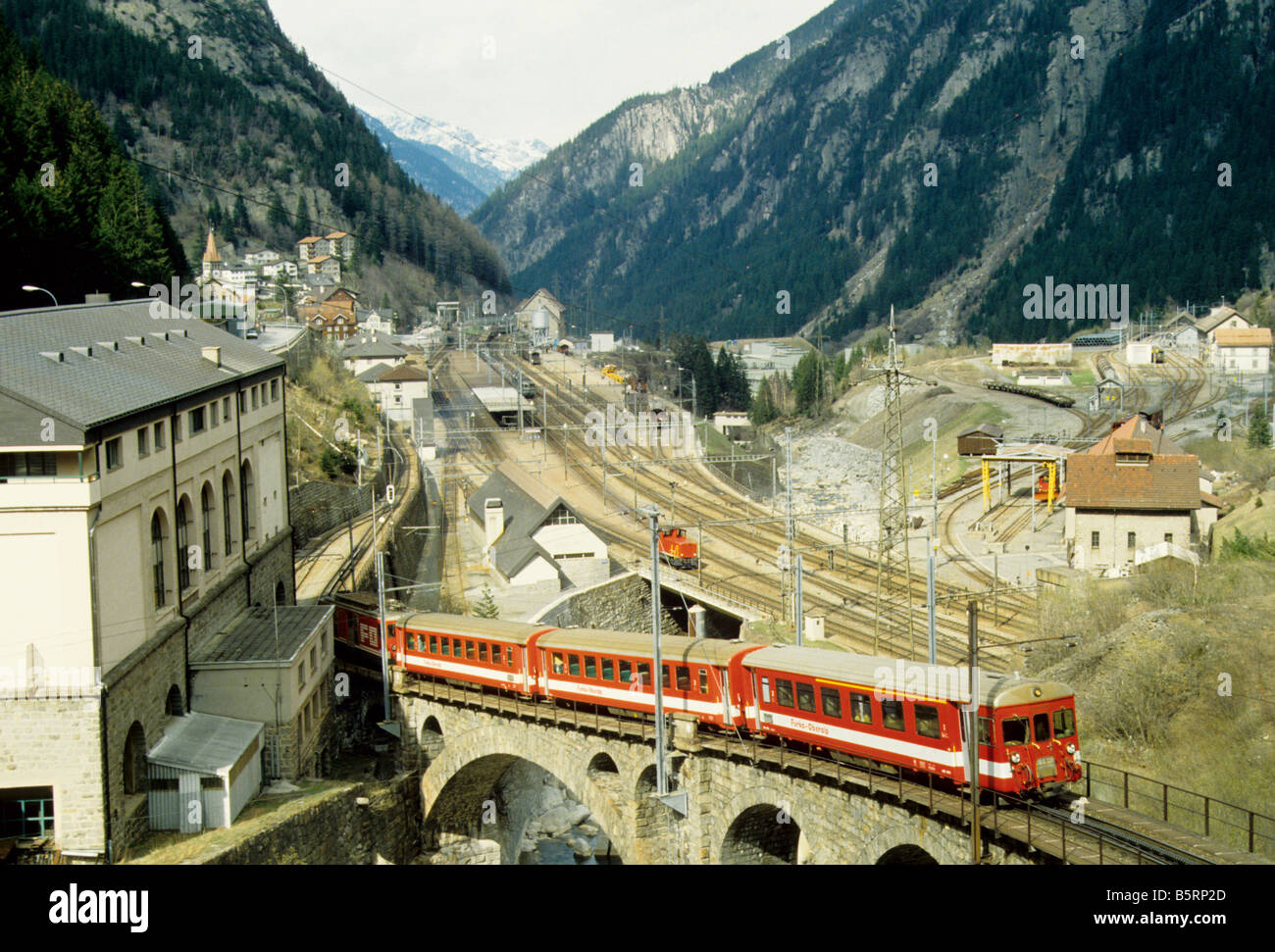 Switzerland, view northwards down the Gotthard Pass with Goschenen ...
