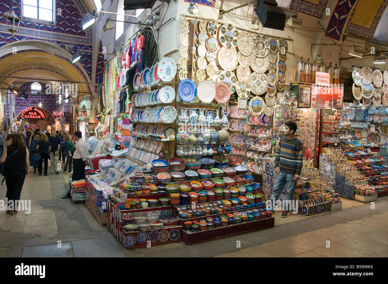 Turkey Istanbul Interior of the Grand Bazaar Pottery stall Stock Photo ...