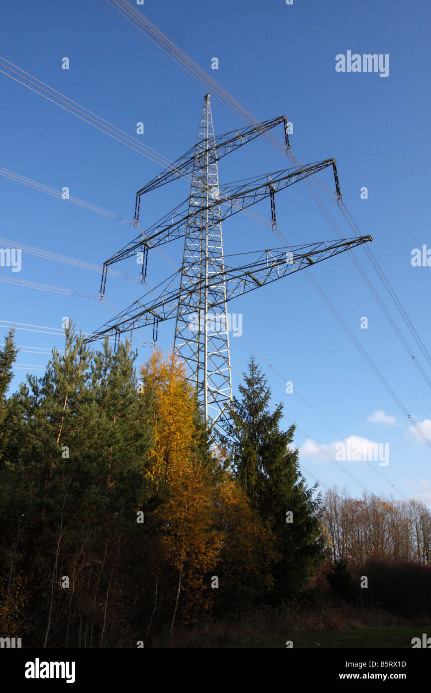 Power lines cut through a landscape in Germany Stock Photo - Alamy