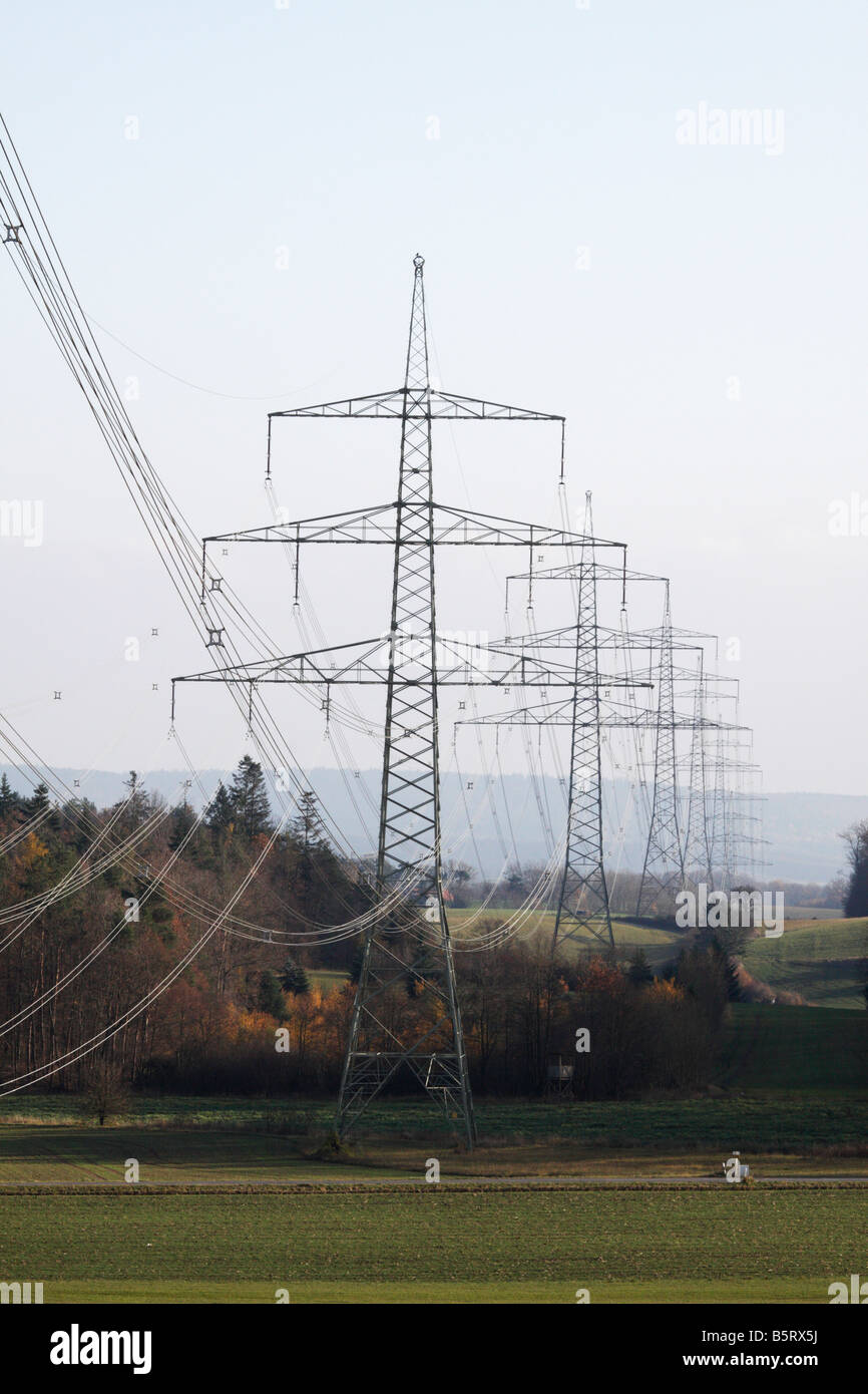 Power lines cut through a landscape in Germany Stock Photo - Alamy