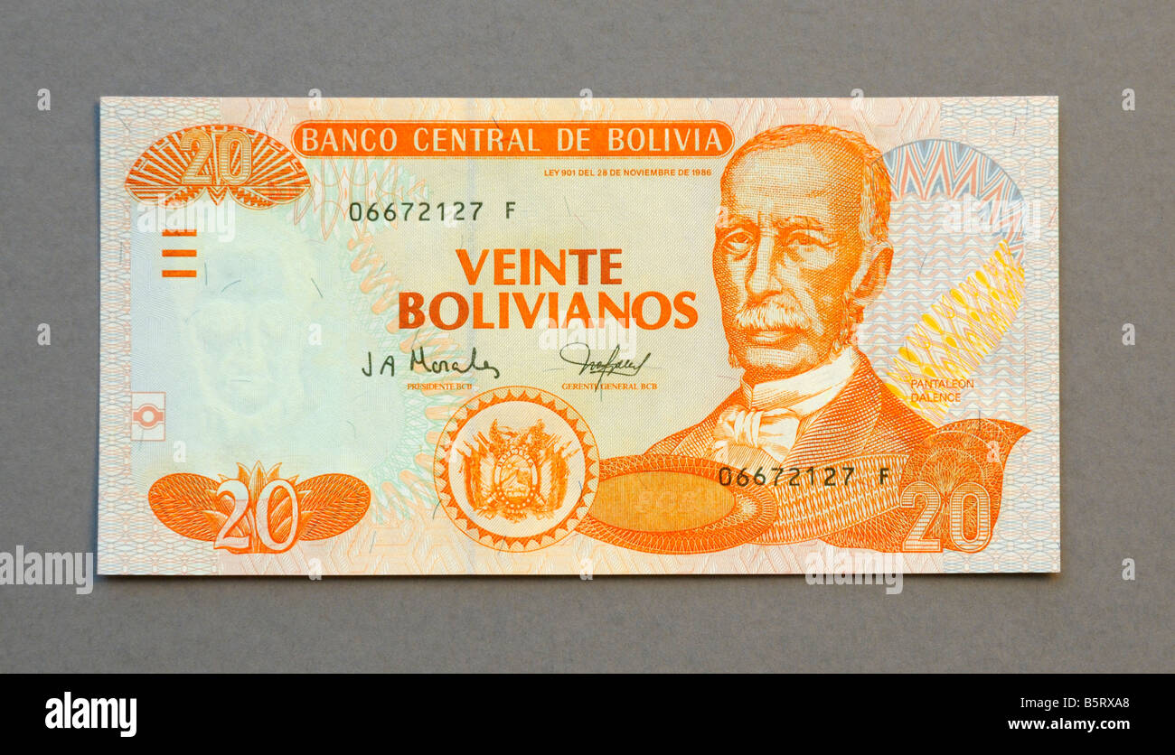 Bolivia 20 Twenty Bolivianos Bank Note Stock Photo - Alamy
