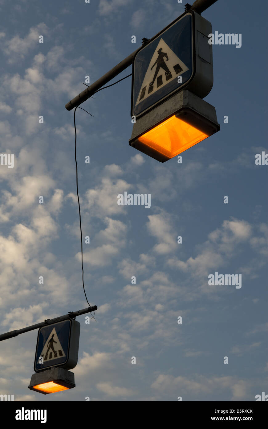 Overhead lighting over a pedestrian road crossing, Leichlingen, North ...