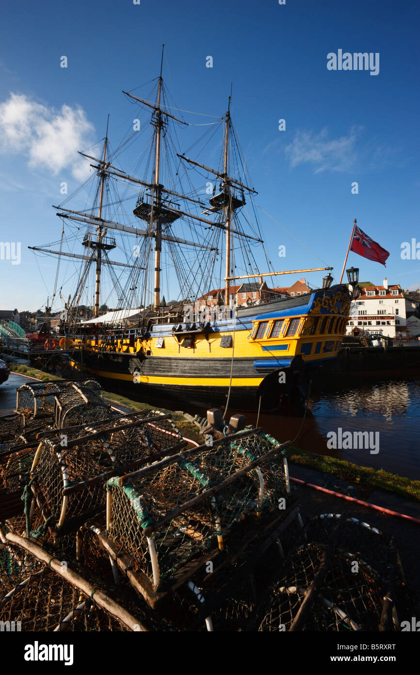 The Grand Turk, replica 18th century frigate, moored in Whitby harbour ...