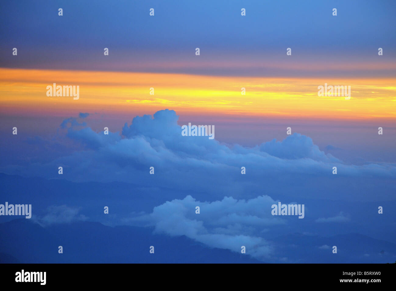 View of sunset through clouds from Laban Rata base camp (3000m) on ...