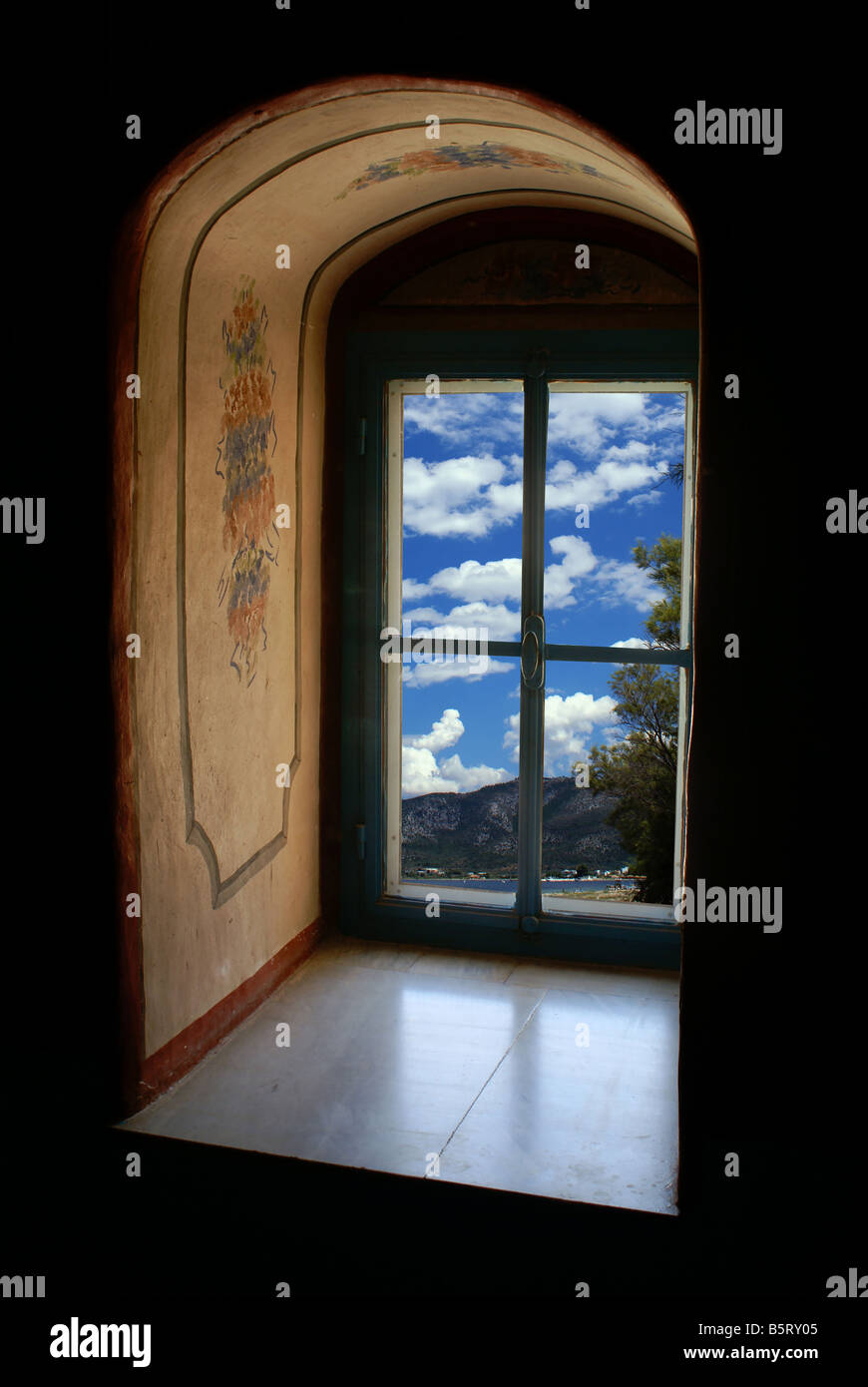 Old window and clouds Stock Photo - Alamy