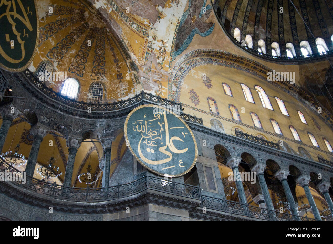 Turkey Istanbul Interior of the Hagia Sophia Museum Wooden discs bear ...