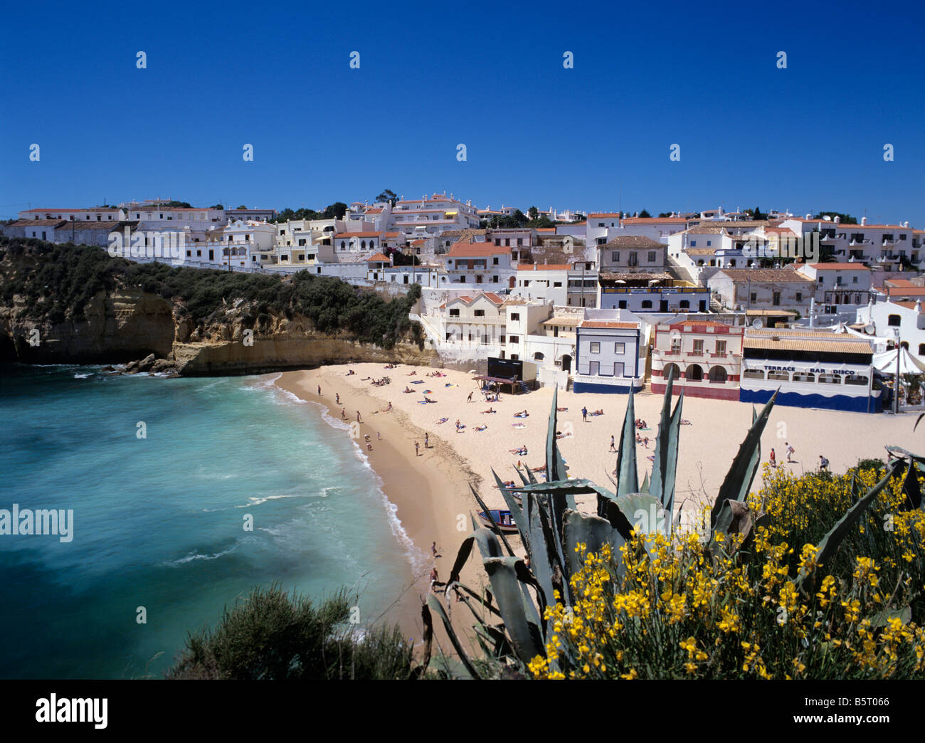 Carvoeiro,Algarve.Portugal, Beach scene with pretty houses Stock Photo ...