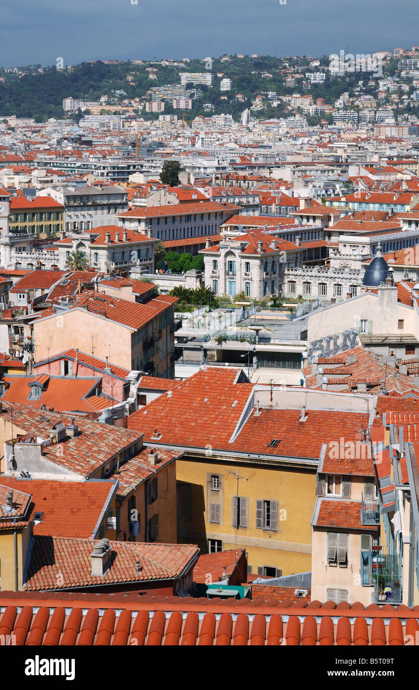Red tile roofs in old district of Nice, buildings and edifices with ...