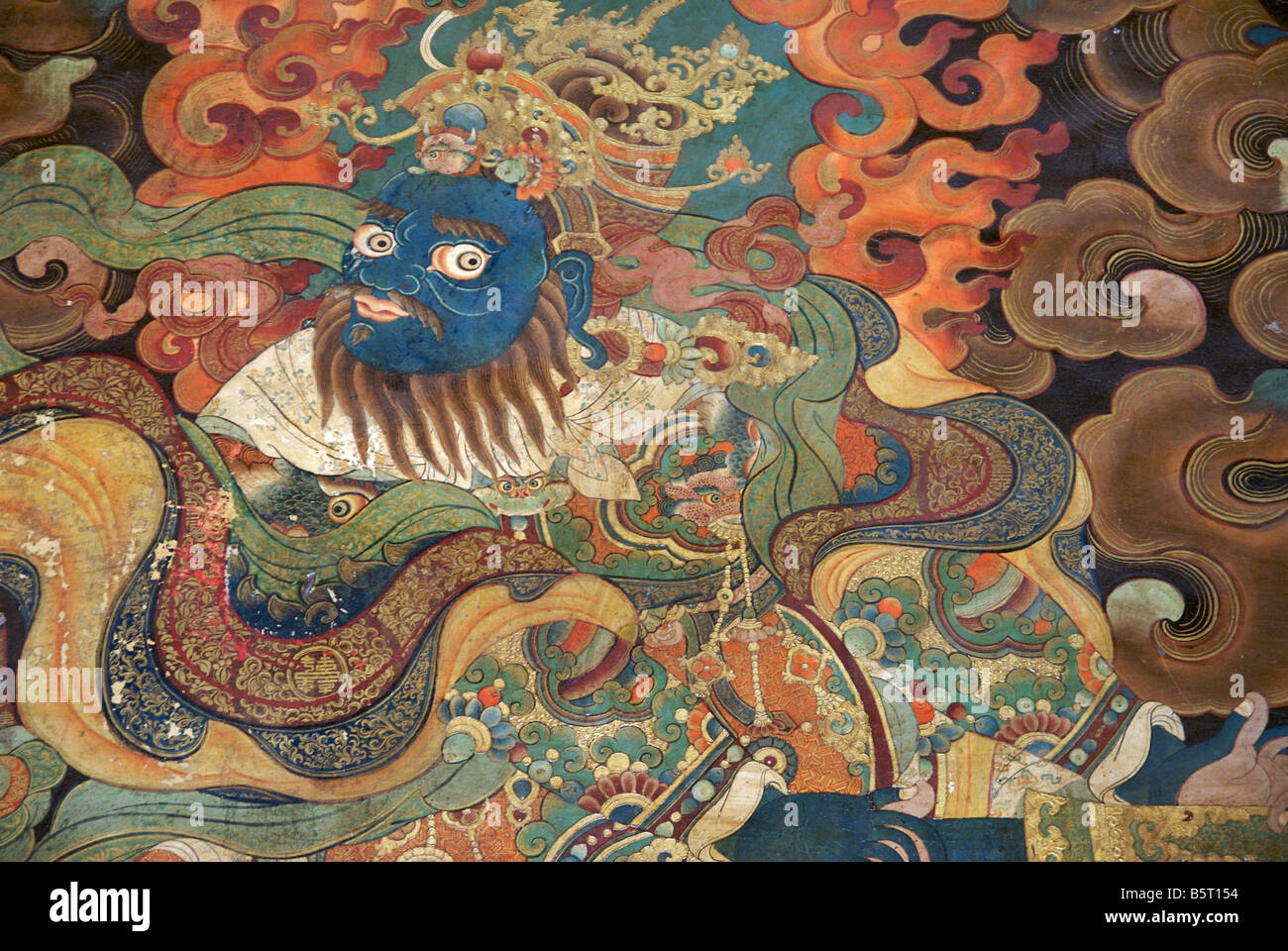 Buddhist mural on the wall of Drepung Monastery, Lhasa, Tibet Stock ...